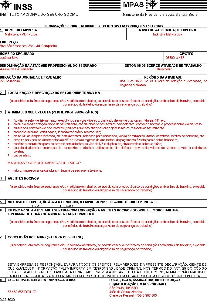 perfil Formulário DSS-8030